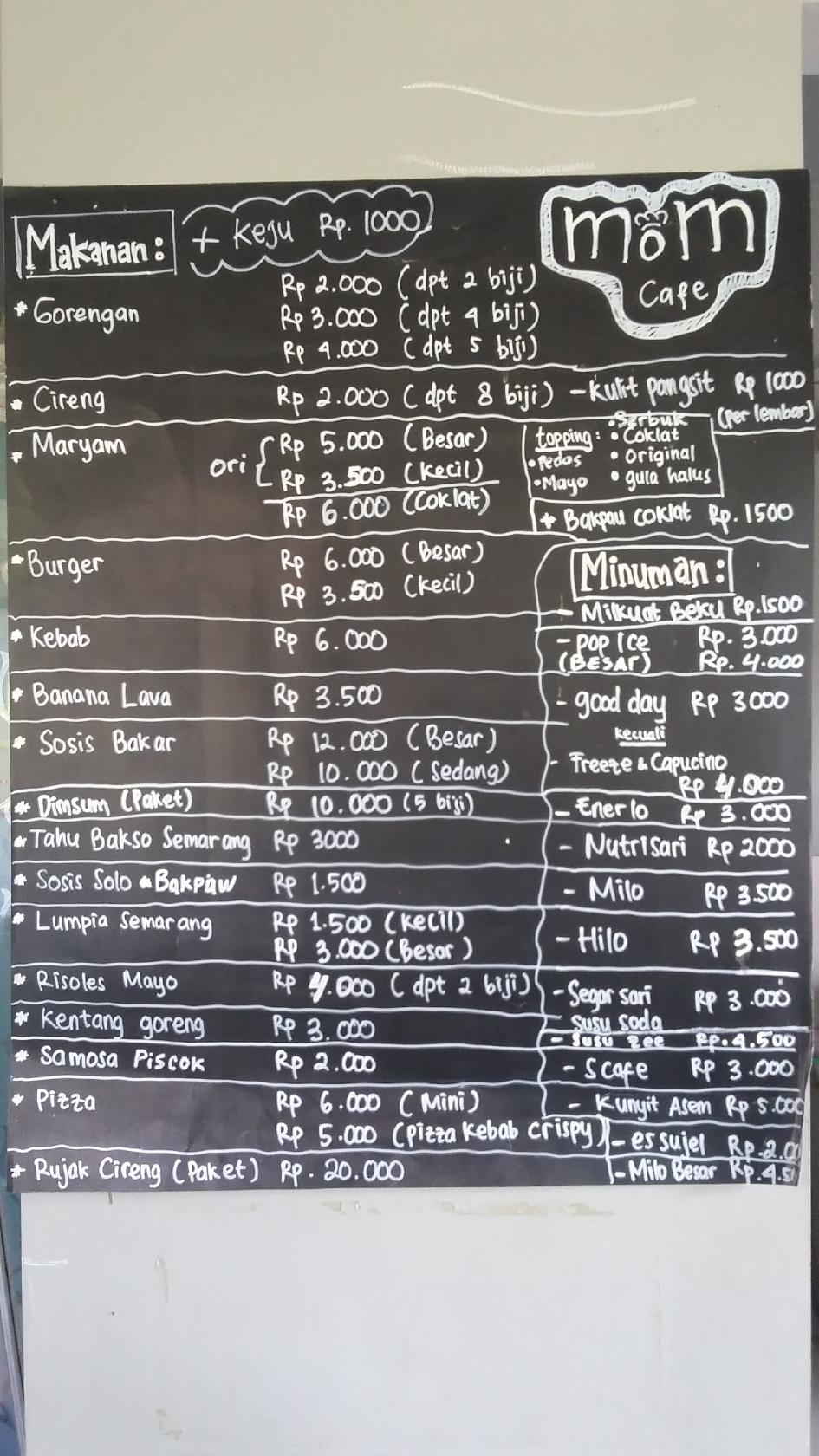 Carta de MoM Cafe, Sidoarjo