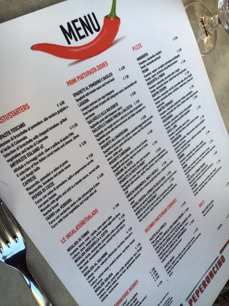 Menu at Il Peperoncino restaurant, Pisa