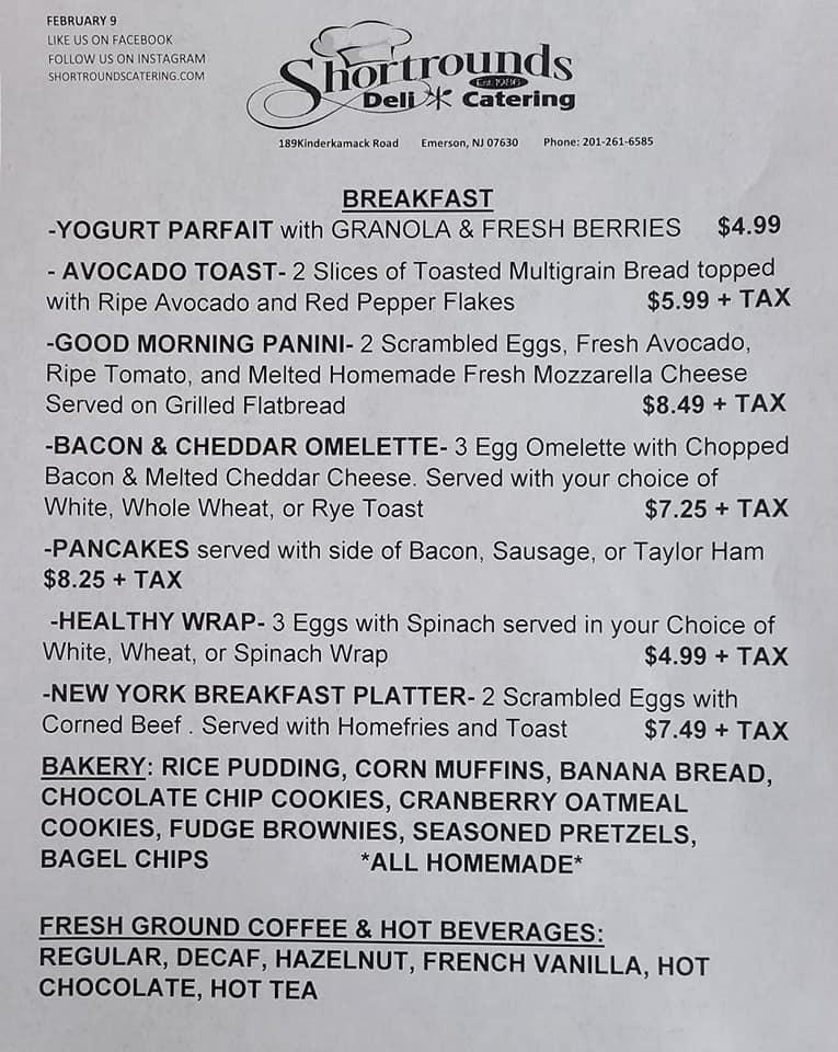 Menu at Shortrounds Catering, Emerson