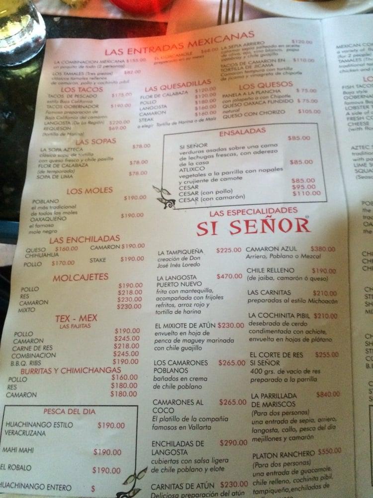 Menu at Si Señor restaurant, Puerto Vallarta, Josefa Ortiz de Domínguez ...