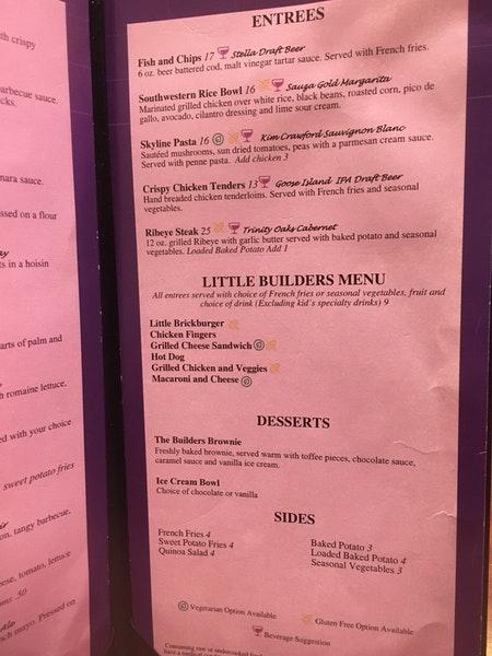 Menu at Skyline Lounge pub & bar, Cypress Gardens