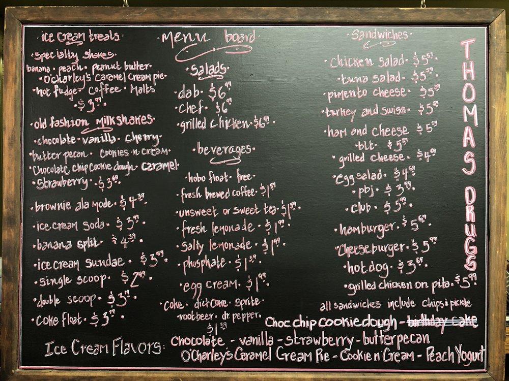 Menu at Thomas Drugs restaurant, Cross Plains