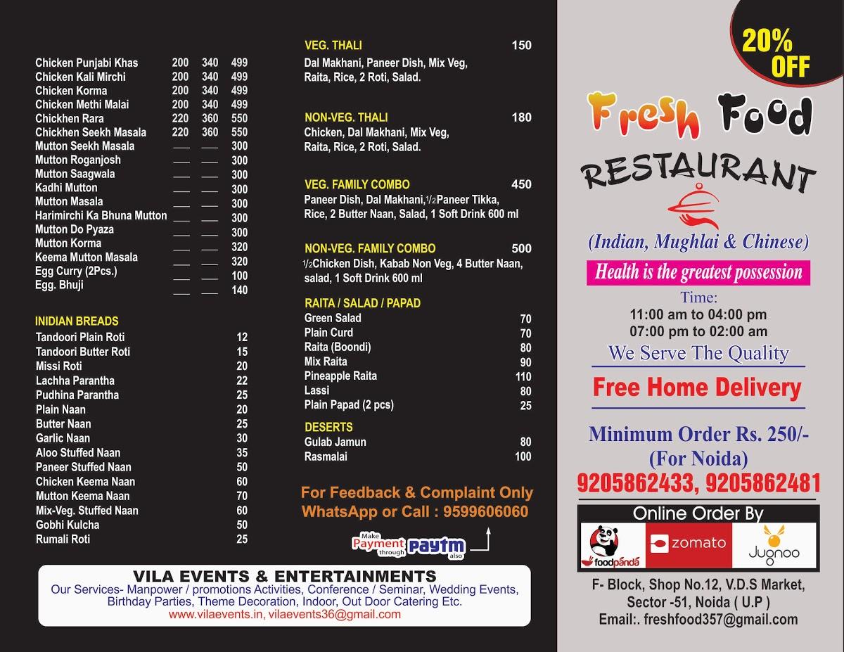 Menu at fresh food, Noida, 51