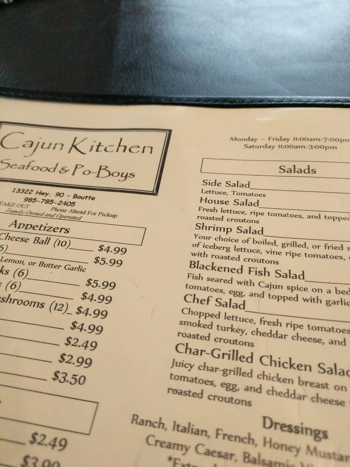 Menu at Cajun Kitchen Seafood & Poboys restaurant, Boutte