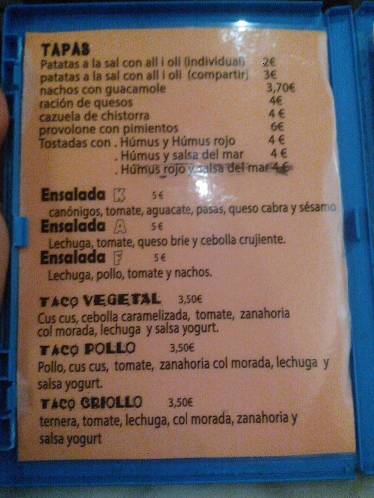 Menu at Kaf Café, Valencia