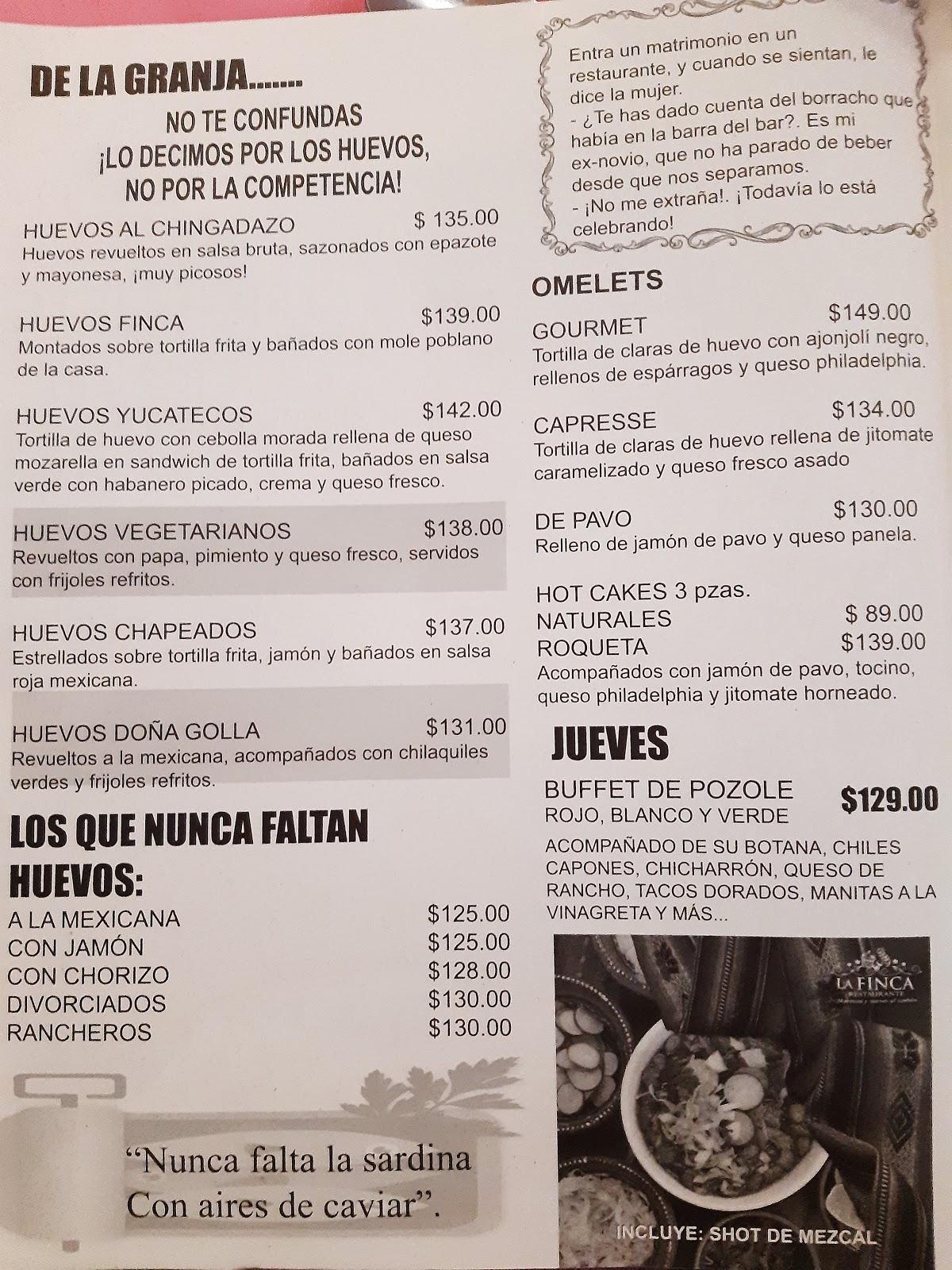 Carta del restaurante La Finca Acapulco, Acapulco, Blvd. del las ...