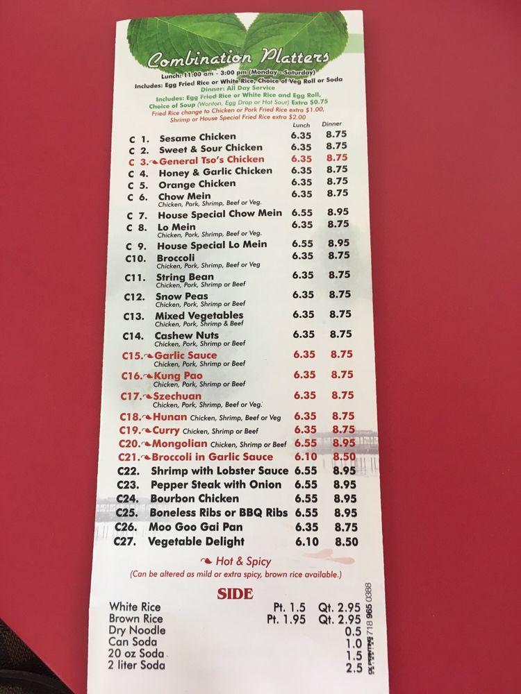 Menu at Mr. Chang's restaurant, Sunrise