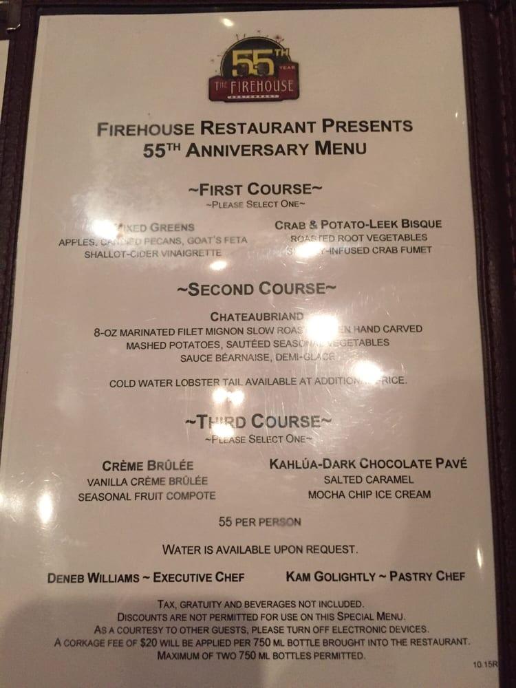 Menu at The Firehouse Restaurant, Sacramento