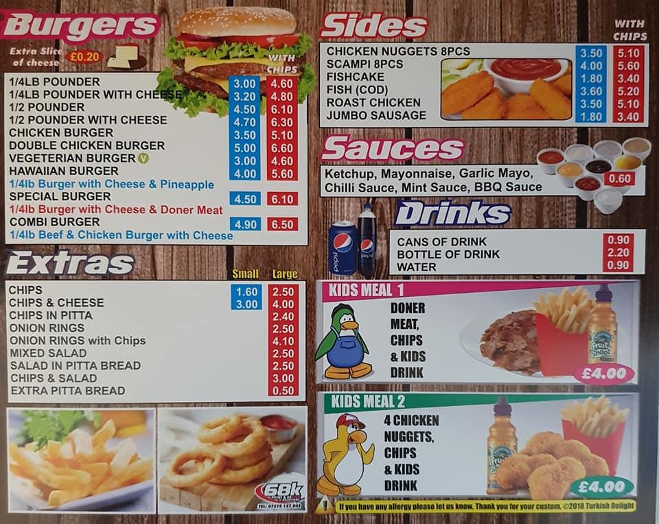 Menu at Turkish Delight pizzeria, Rhayader