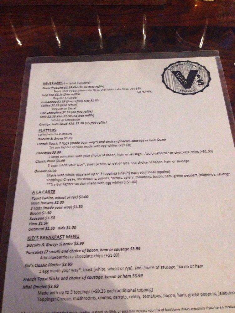 Menu at V's Restaurant & Brewpub, Keokuk