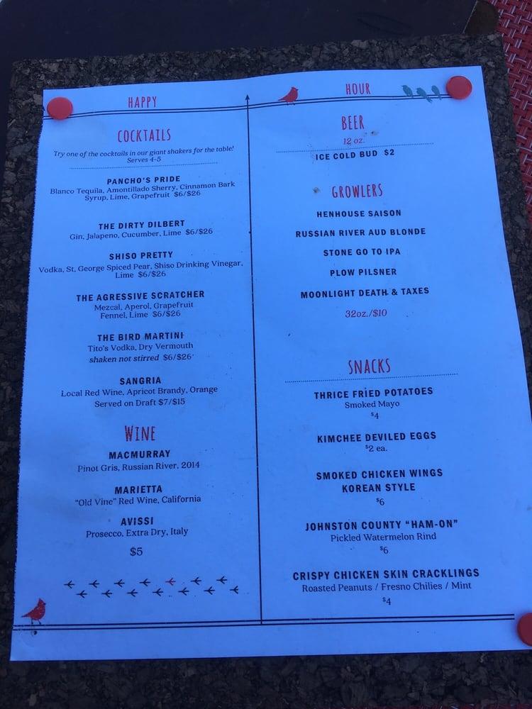 Menu at Bird & The Bottle pub & bar, Santa Rosa