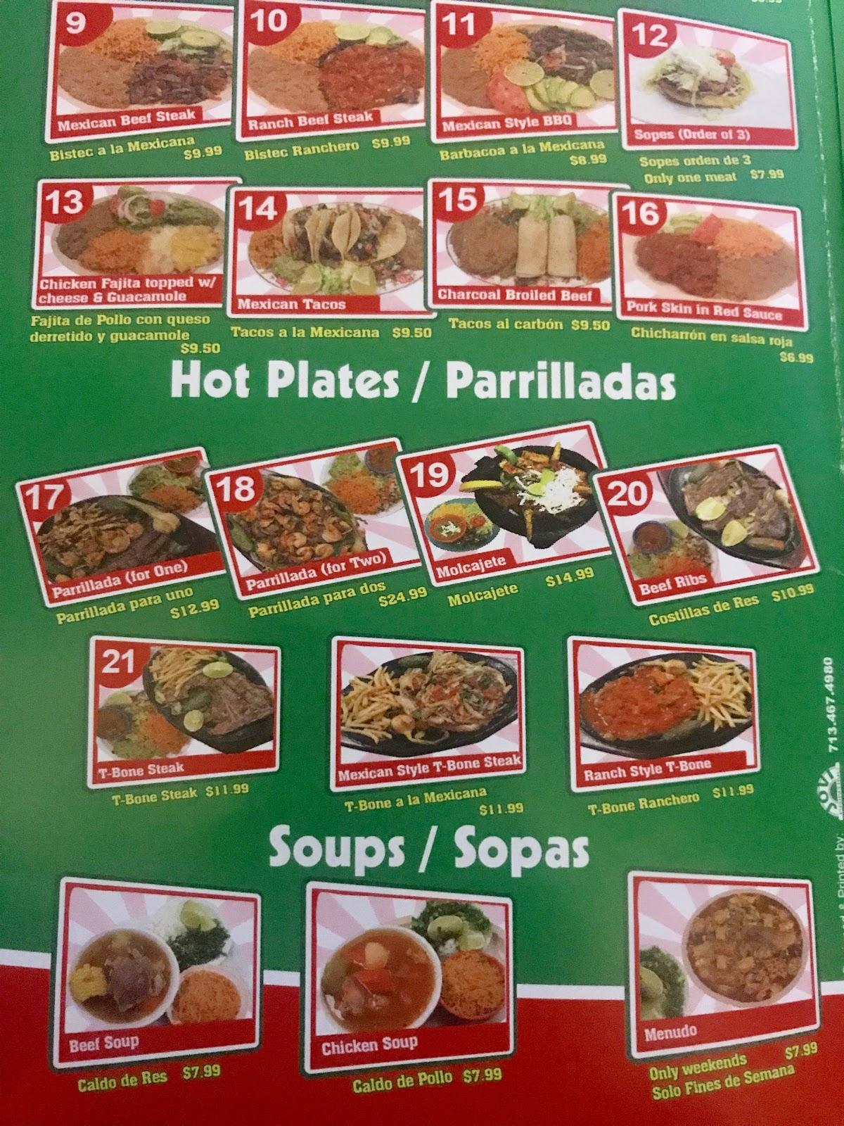 Menu at El Sol De Mexico restaurant, Bryan, 705 N Texas Ave