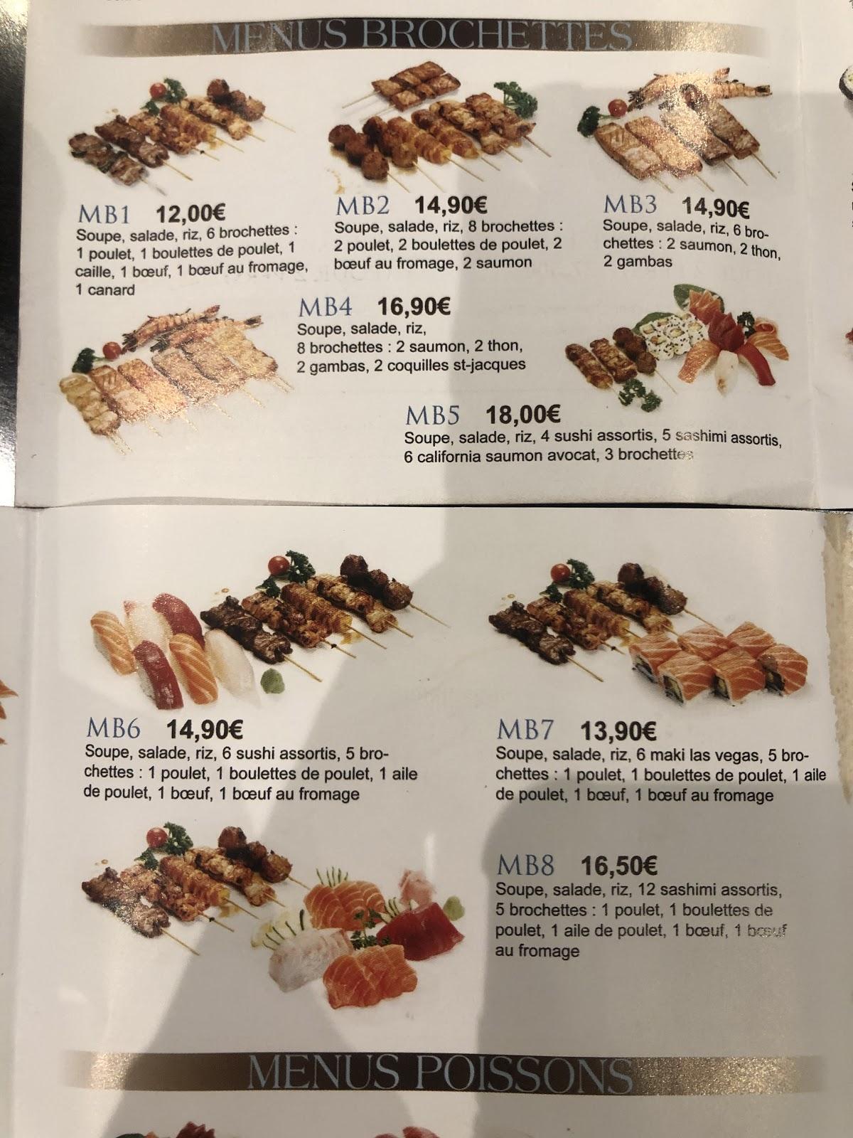 Menu at New Tokyo Sushi restaurant, Claye-Souilly