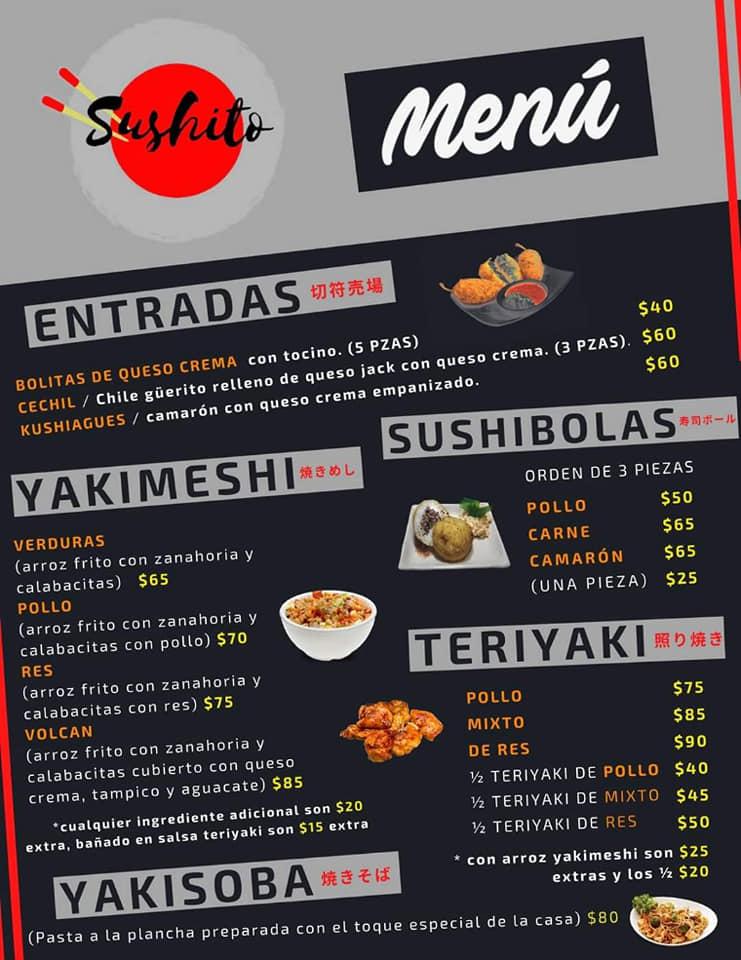 Menu at Sushito restaurant, Mexicali