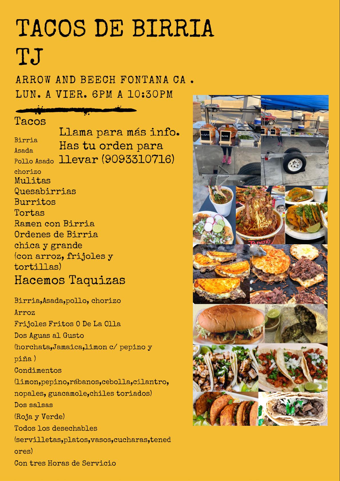 Menu at Tijuana Taco Spot restaurant, Fontana