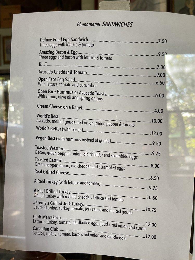 Menu at The Only Cafe, Peterborough