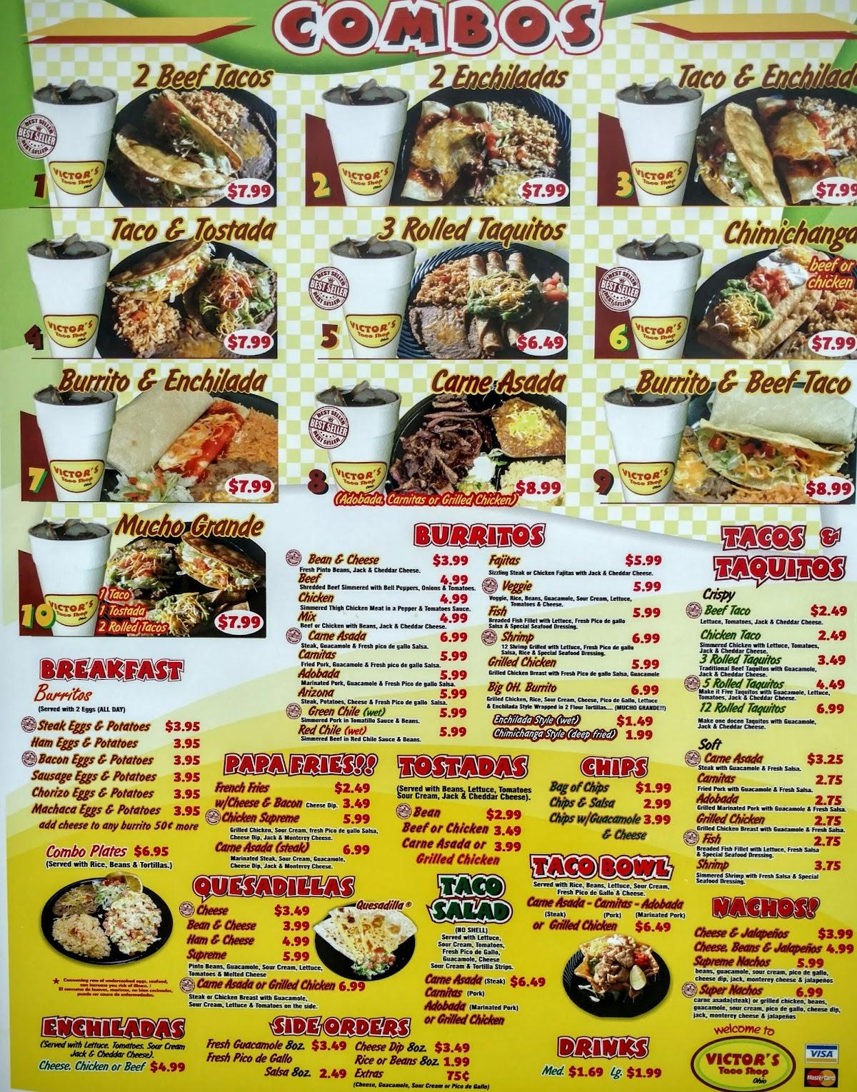 Menu at Victor's Taco Shop restaurant, Fairborn