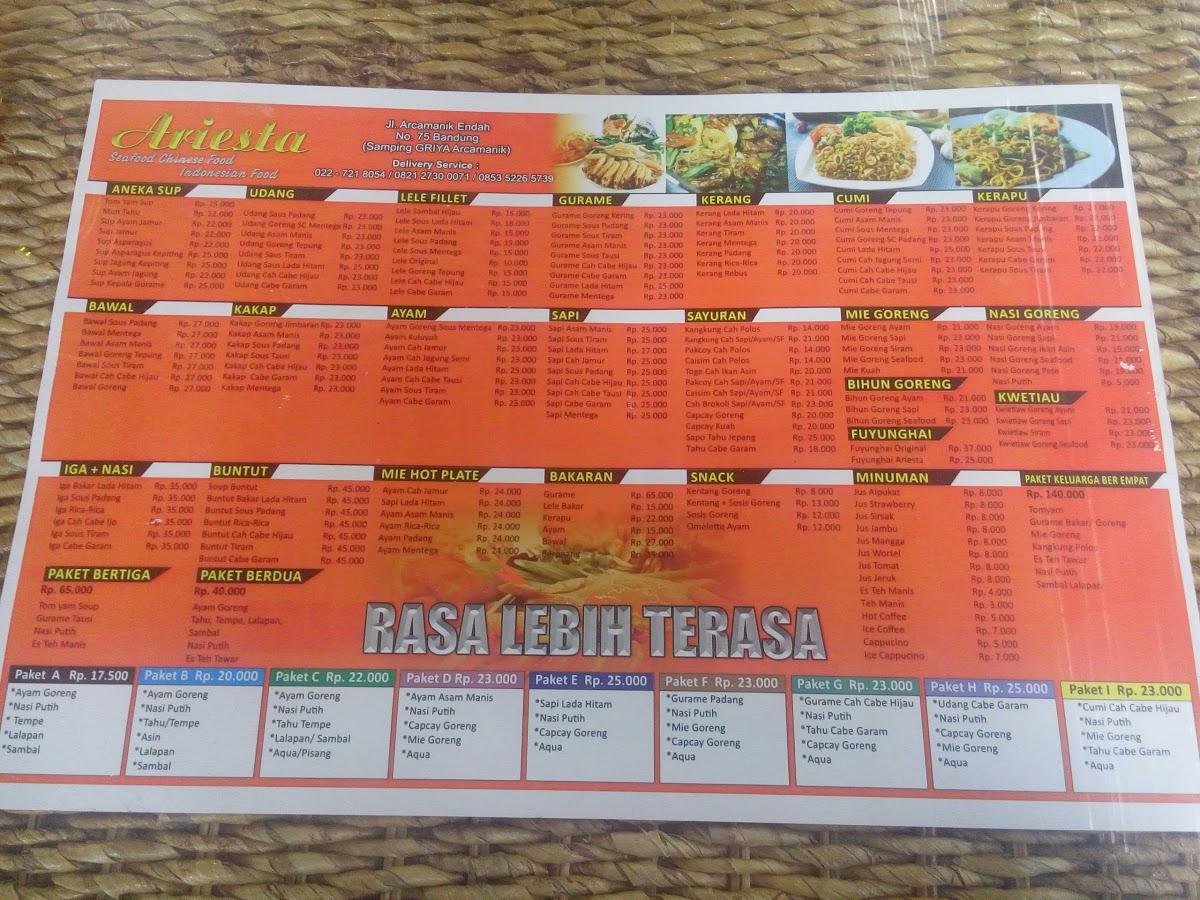 Menu at Ariesta Restoran restaurant, Bandung