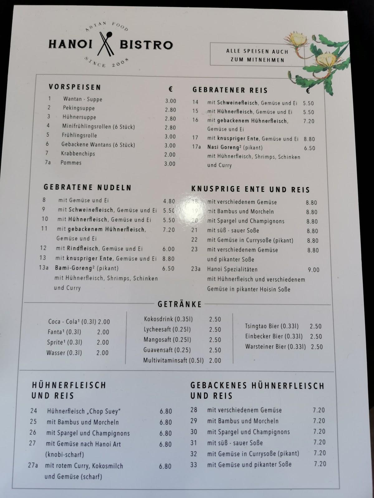 Menu at Asia Food Ha Noi restaurant, Northeim