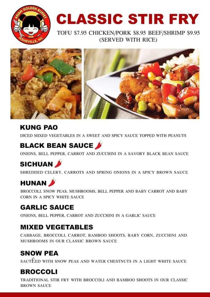 Menu at Asian Golden Buffet restaurant, Asheville