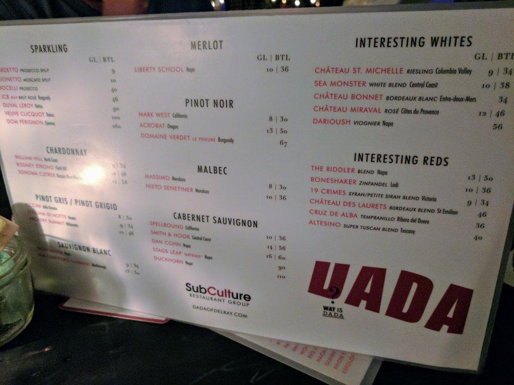 Menu at Dada pub & bar, Delray Beach