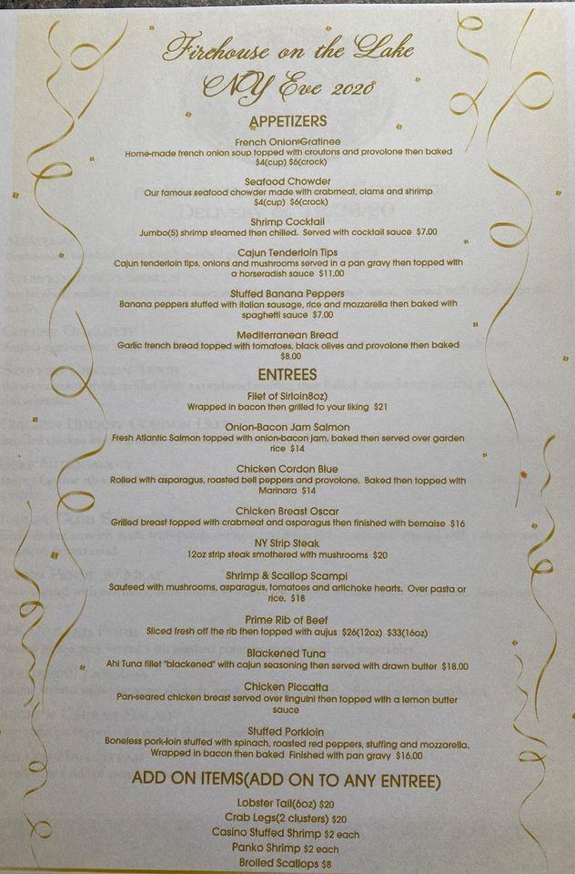 Menu at Fireman's Club, Silver Creek
