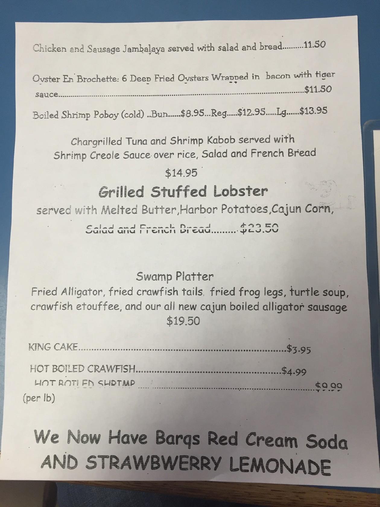 Menu at Harbor Seafood & Oyster Bar, Kenner