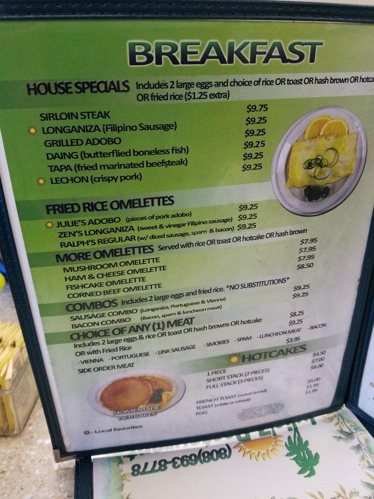 Menu at Julie'Z restaurant, Kapolei