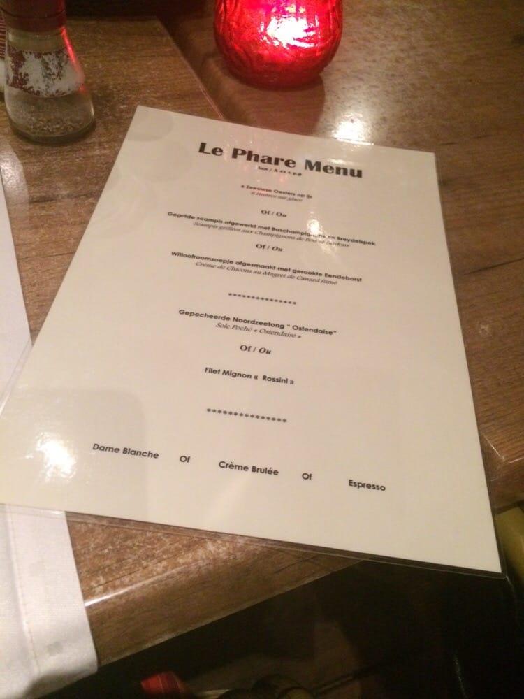 Menu at Le Phare, Knokke-Heist