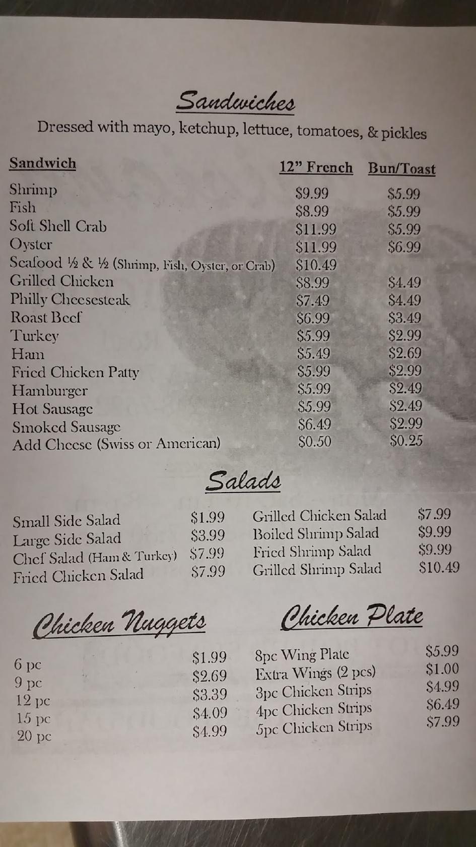 Menu at Louisiana Pride Seafood restaurant, New Orleans