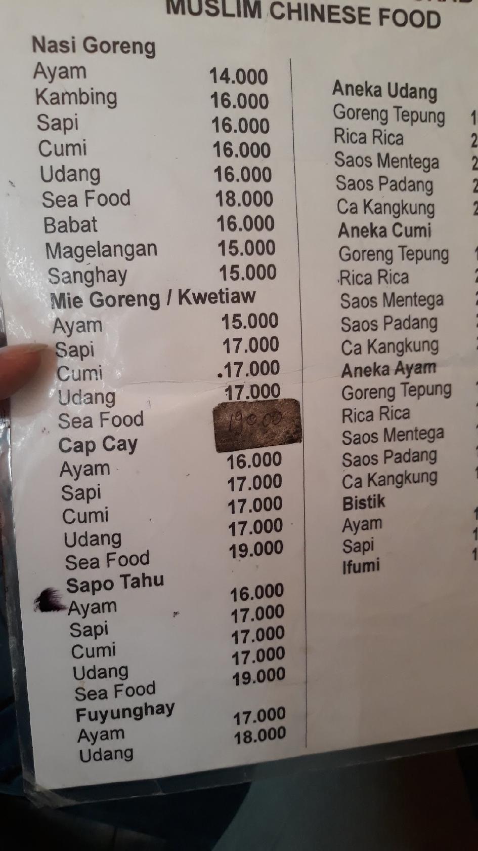 Menu at Muslim Chinese Food restaurant, Sendangadi