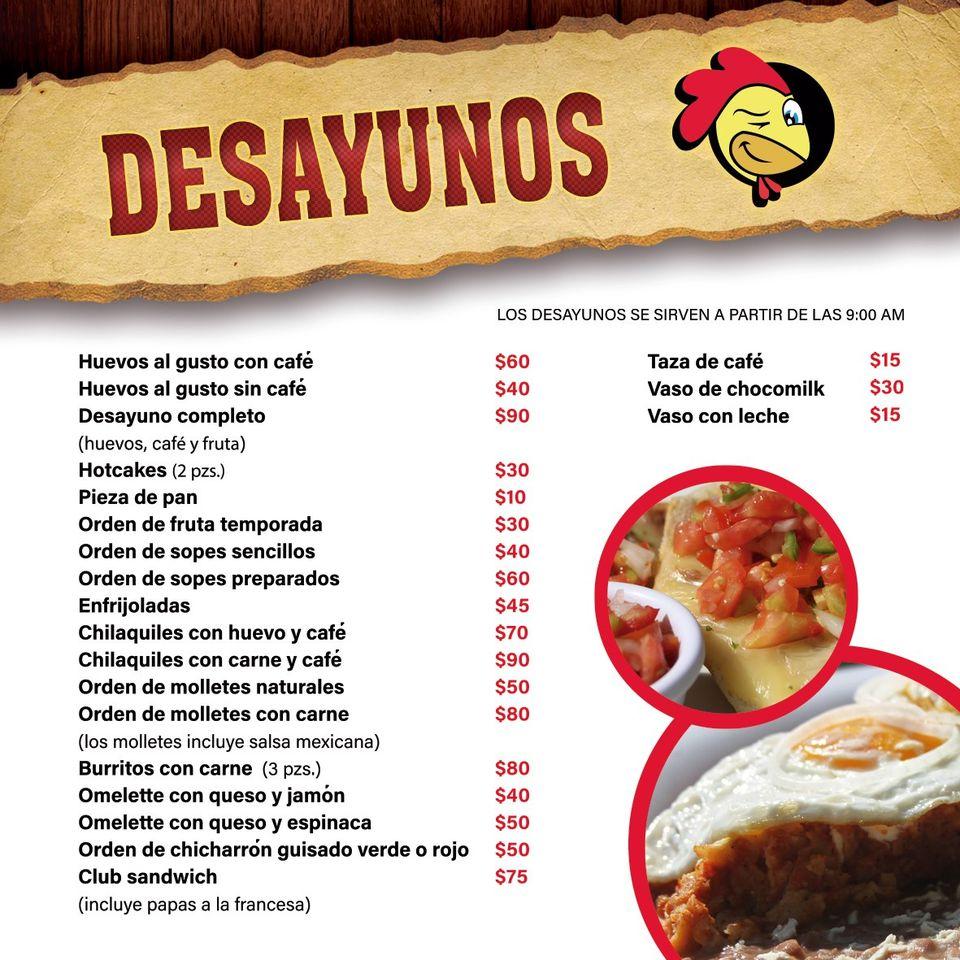 Menu at Pollo Caliente restaurant, Acapulco, Av.Luis D. Colosio