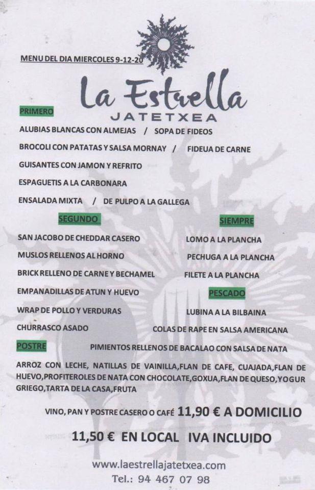Menu at Restaurante La Estrella, Altzaga