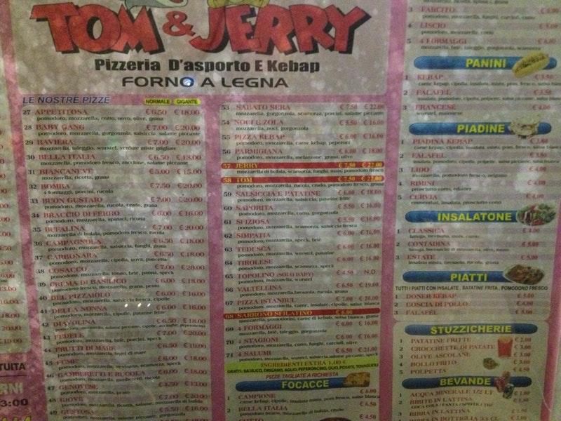 Speisekarte von Pizzeria Tom & Jerry, Saronno