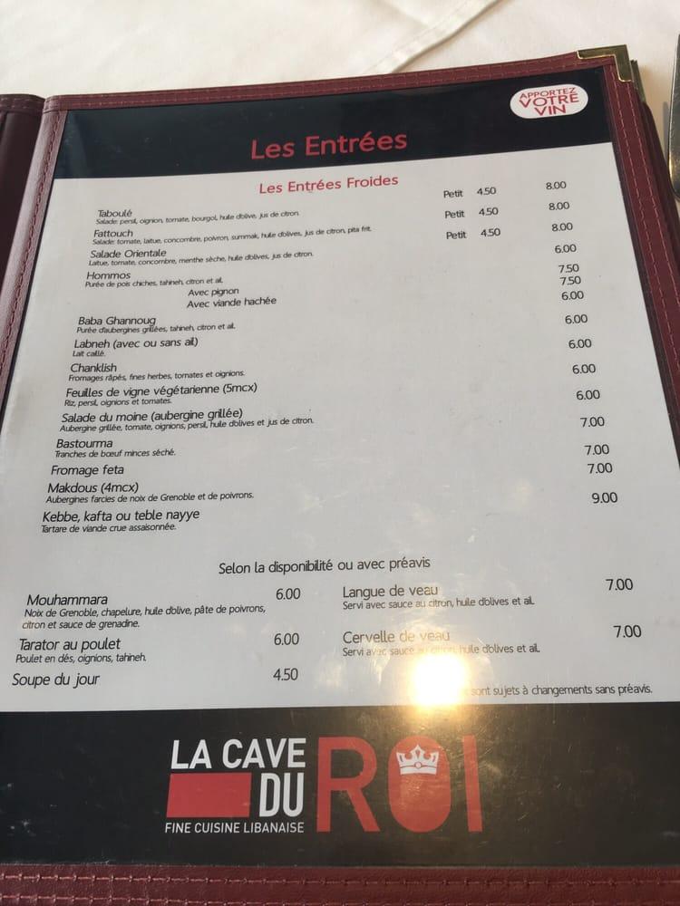 Menu au La Cave Du Roi restaurant, Laval