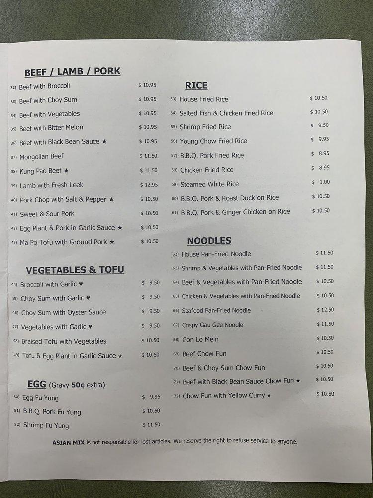 Menu at Asian Mix fast food, Honolulu, 1234 S Beretania St.