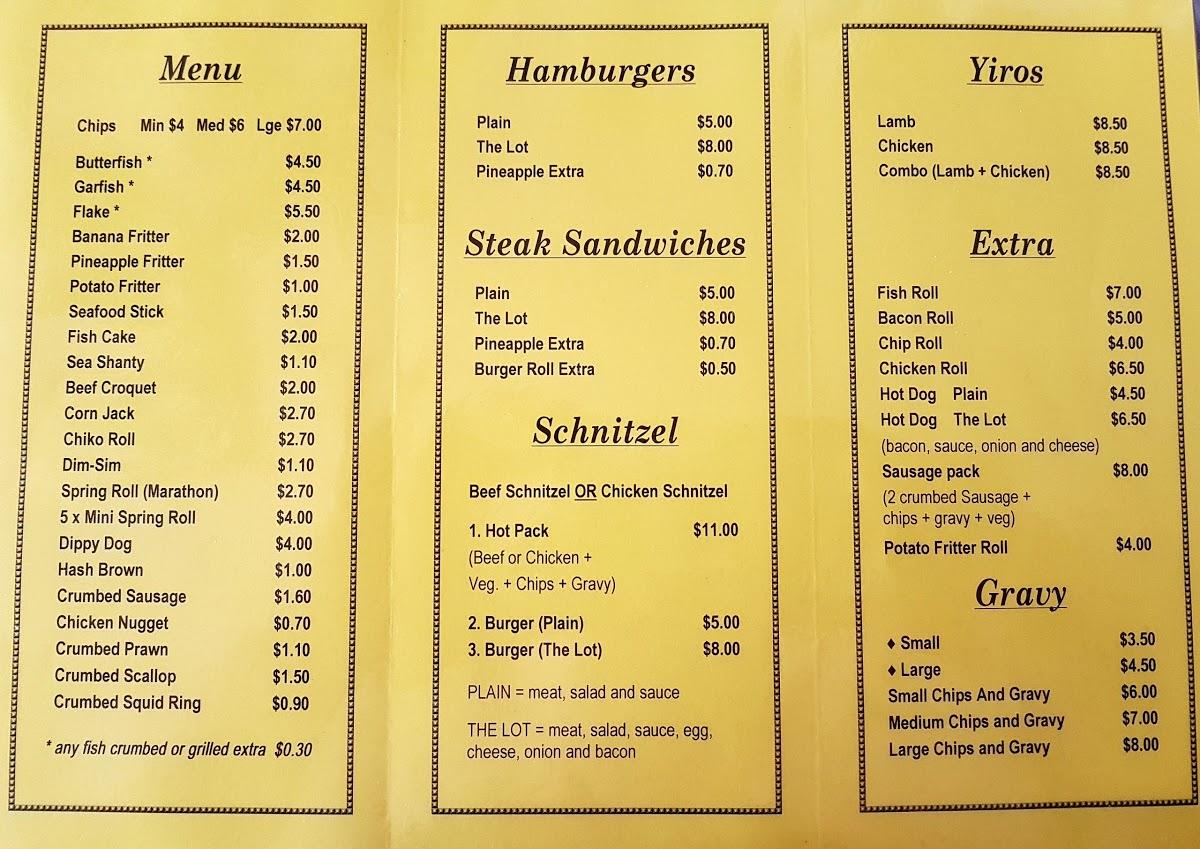 Menu at Chickaroo Chips fast food, Taperoo