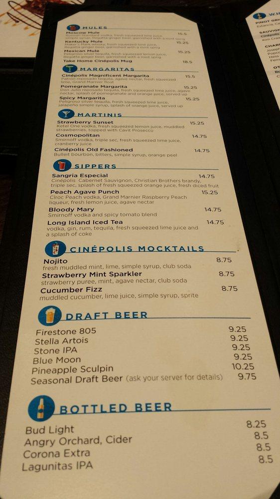 Menu at Cinépolis Luxury Cinemas pub & bar, Westlake Village