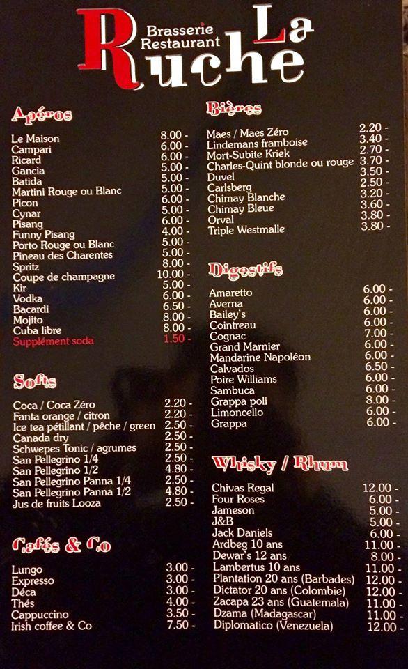 Menu at La Ruche Restaurant, Charleroi, Av. Marius Meurée 1