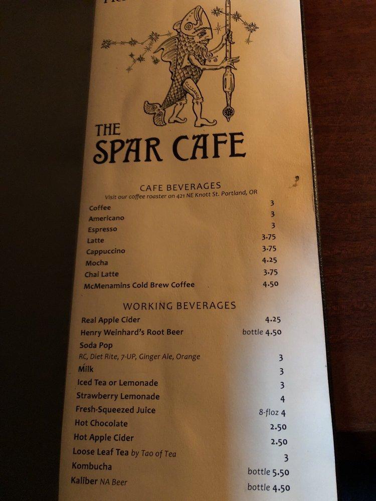 Menu at McMenamins Spar Café pub & bar, Olympia