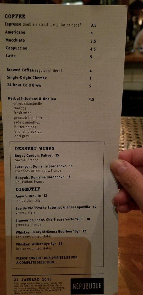 Menu at République Café Bakery & République Restaurant, Los Angeles ...