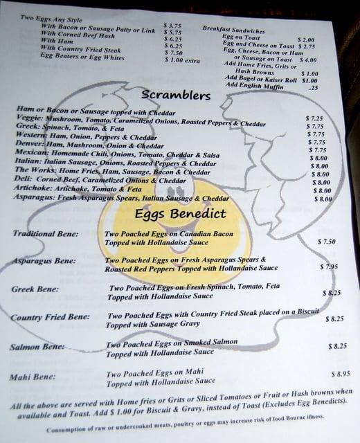 Menu at Scrambled Egg Cafe, Indian Harbour Beach