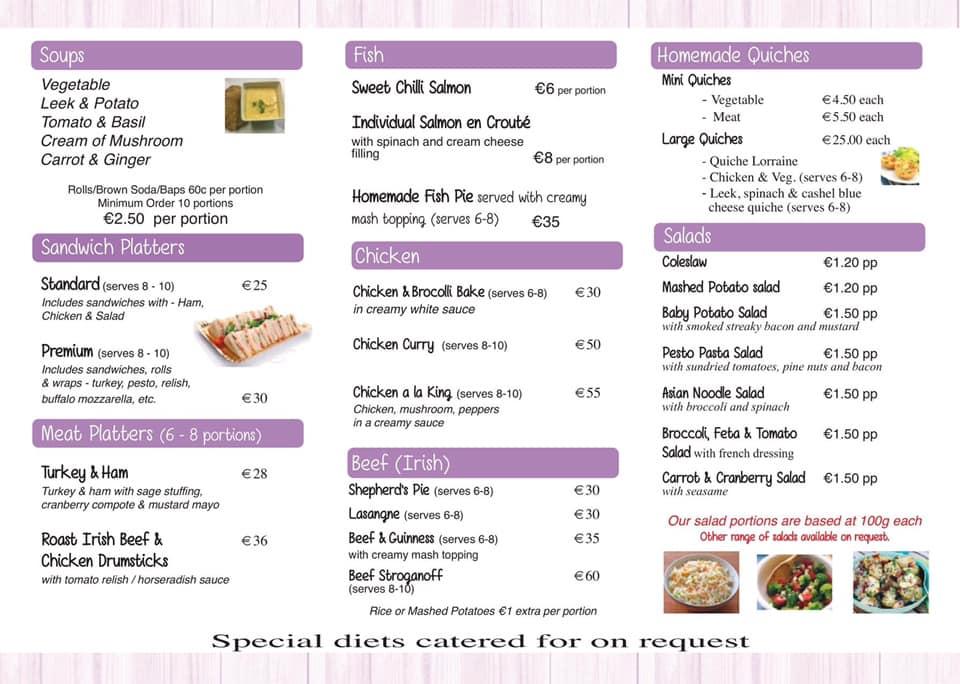 Menu at Sugar and Spice cafe, Bunclody