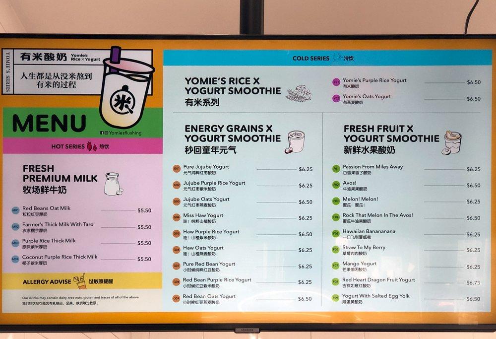Menu at Yomie's Rice x Yogurt 有米酸奶 - 法拉盛 pub & bar, New York City, 135 ...