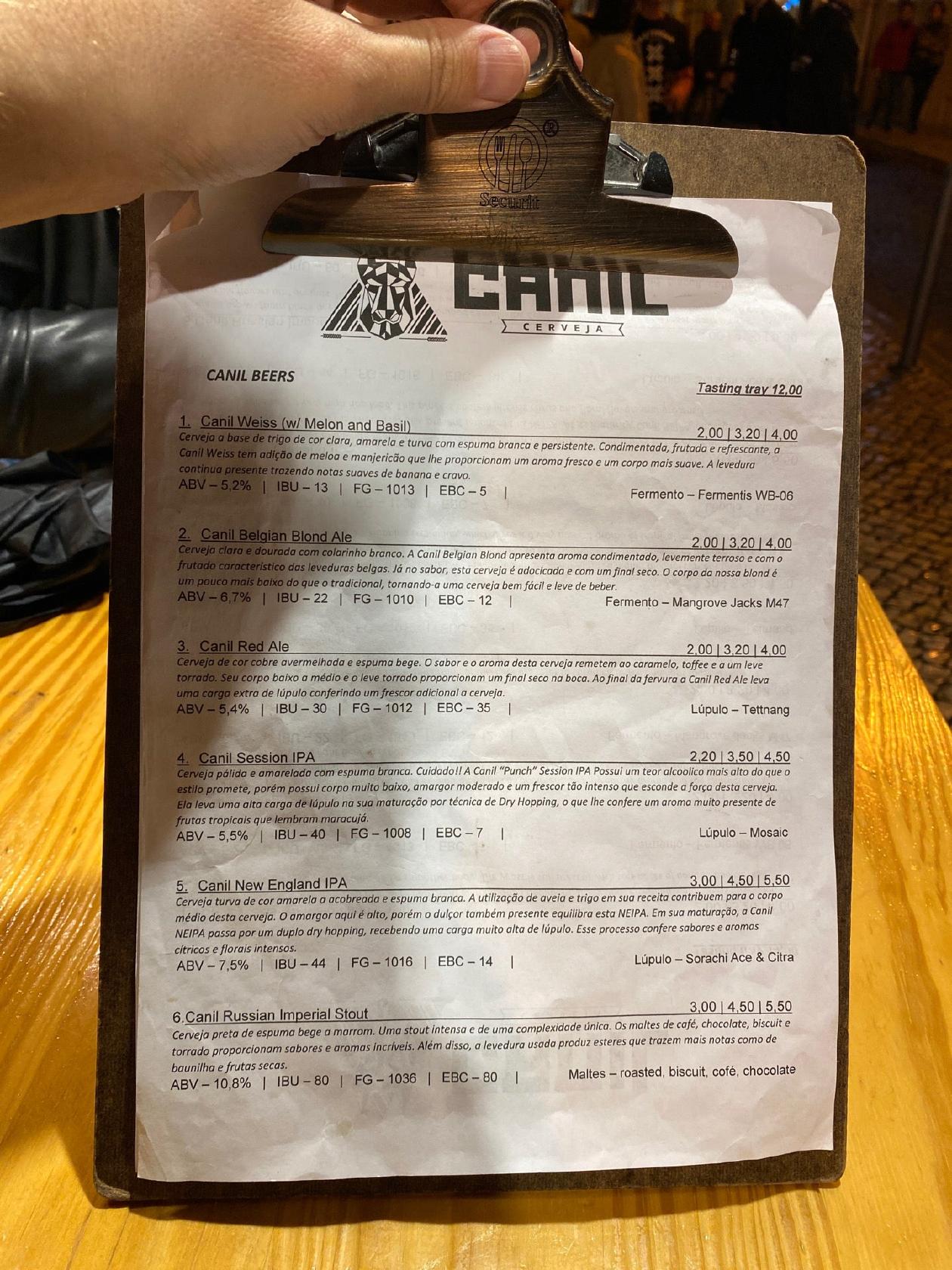 Menu at Canil pub & bar, Lisbon