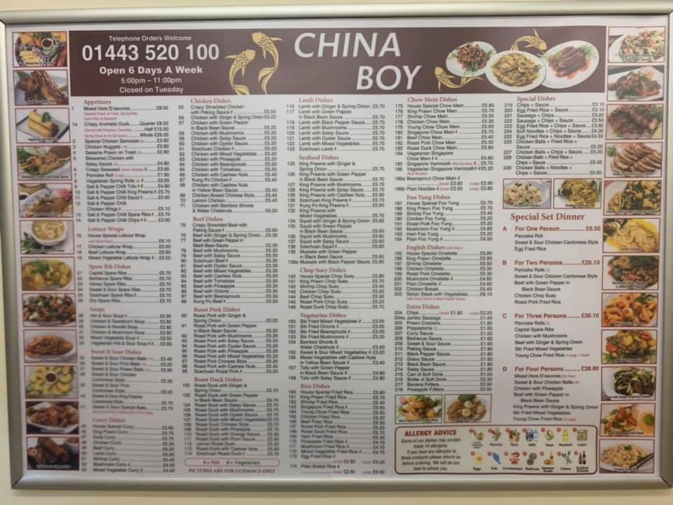 Menu at China Boy Chinese Takeaway restaurant, Hengoed