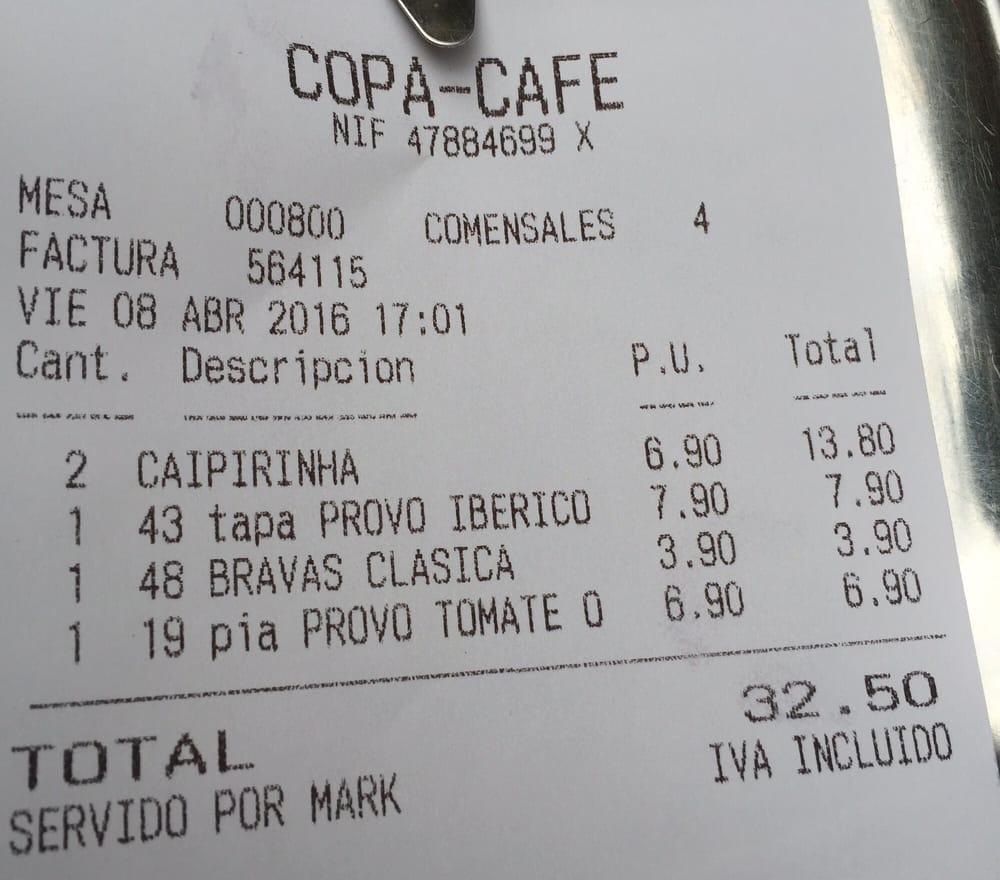 Menu at Copa Café, Barcelona, Carrer de la Santa Creu