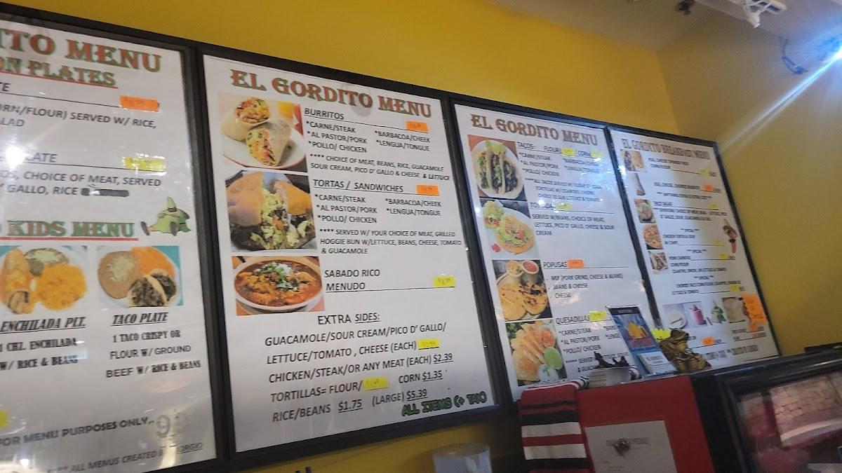 Menu at El Gordito Mexican restaurant, Grand Forks