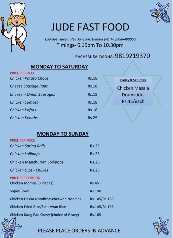 Menu at Jude Fast Food, Mumbai