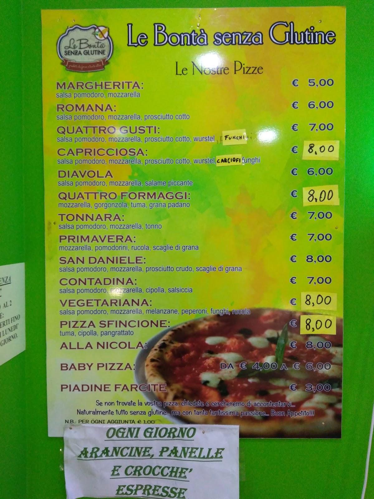 Menu da Le Bonta' Senza Glutine, Bagheria